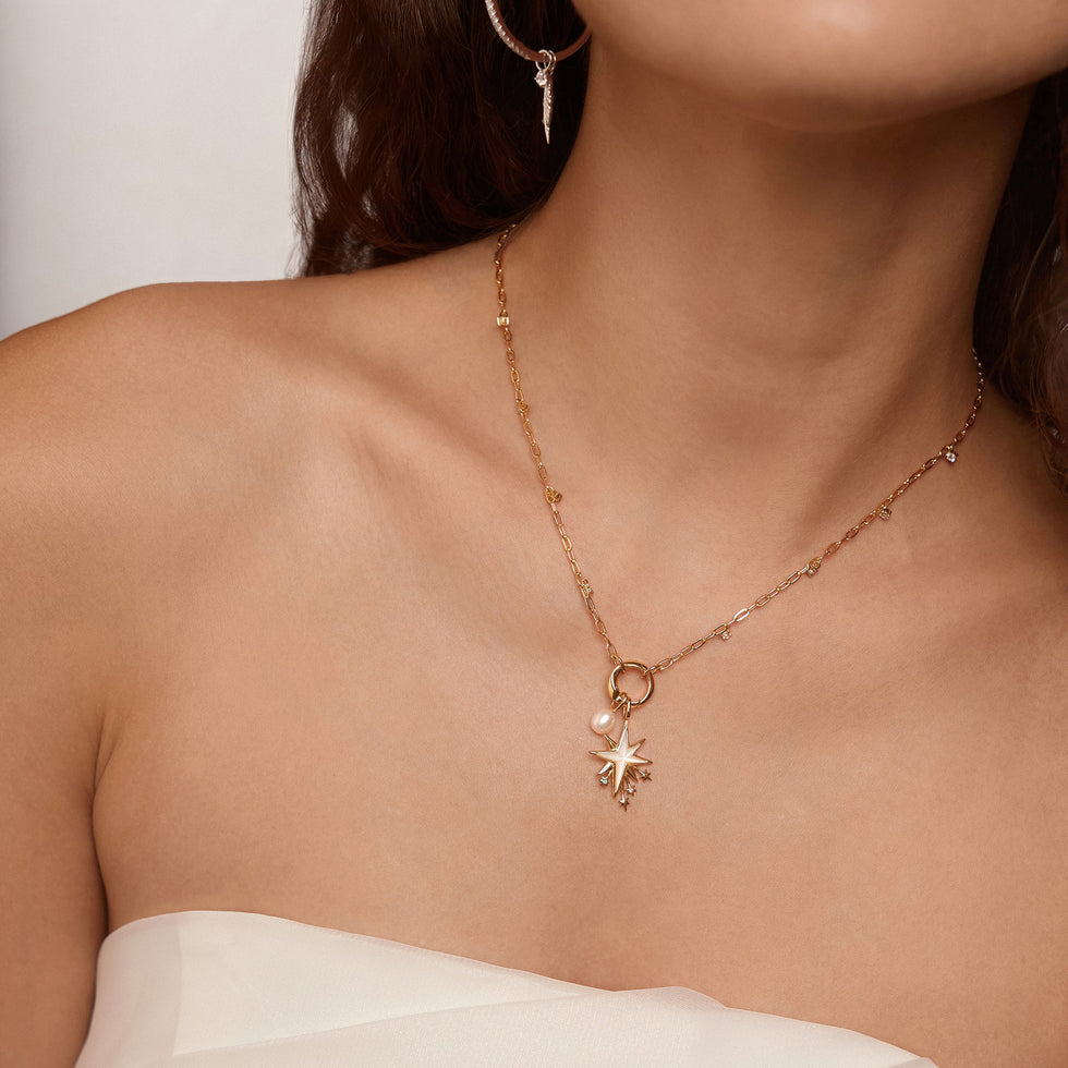 Gold Shimmer Chain Charm Connector Necklace – Royan Jewelry
